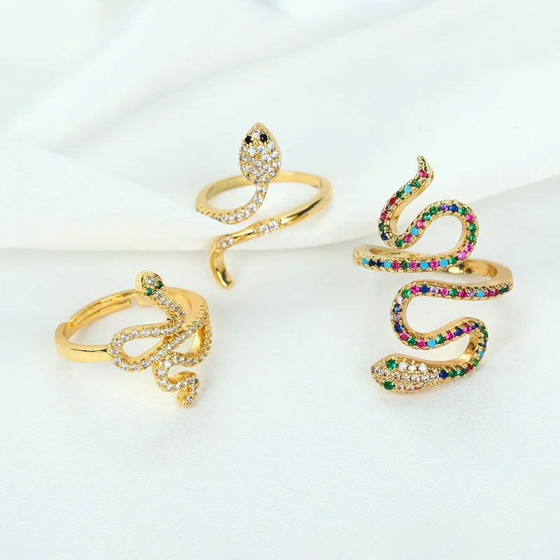 Daihe Exquisite Snake Ring Women 18K Gold plated Adjustable Colorful ...