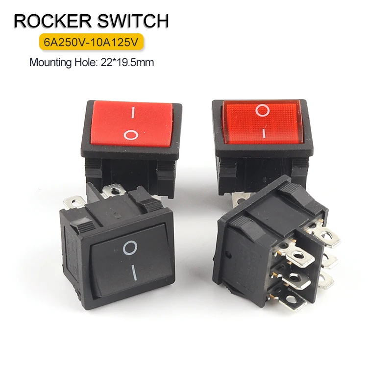 5PCS KCD2 24X21mm Electric Car Power Switch Red Black 4/6 Pin 2/3 ...