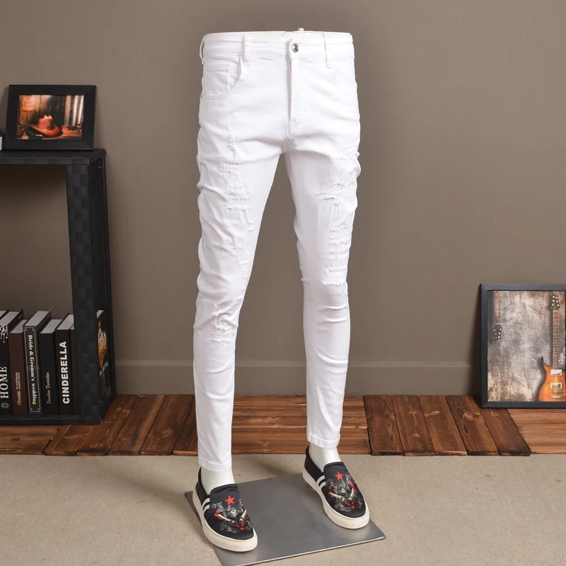 Men-s-Slim-Fit-White-Jeans-Summer-Ripped-Jean-Fashion-Streetwear-Cotton ...
