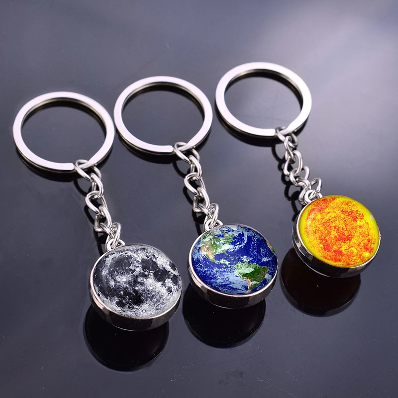 Planet Moon Earth Sun Glass Ball Keychain Solar System Crystal Ball ...