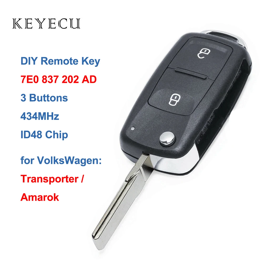 Keyecu Flip Remote Car Key Fob 2 Buttons 434MHz CAN ID48 for VW ...