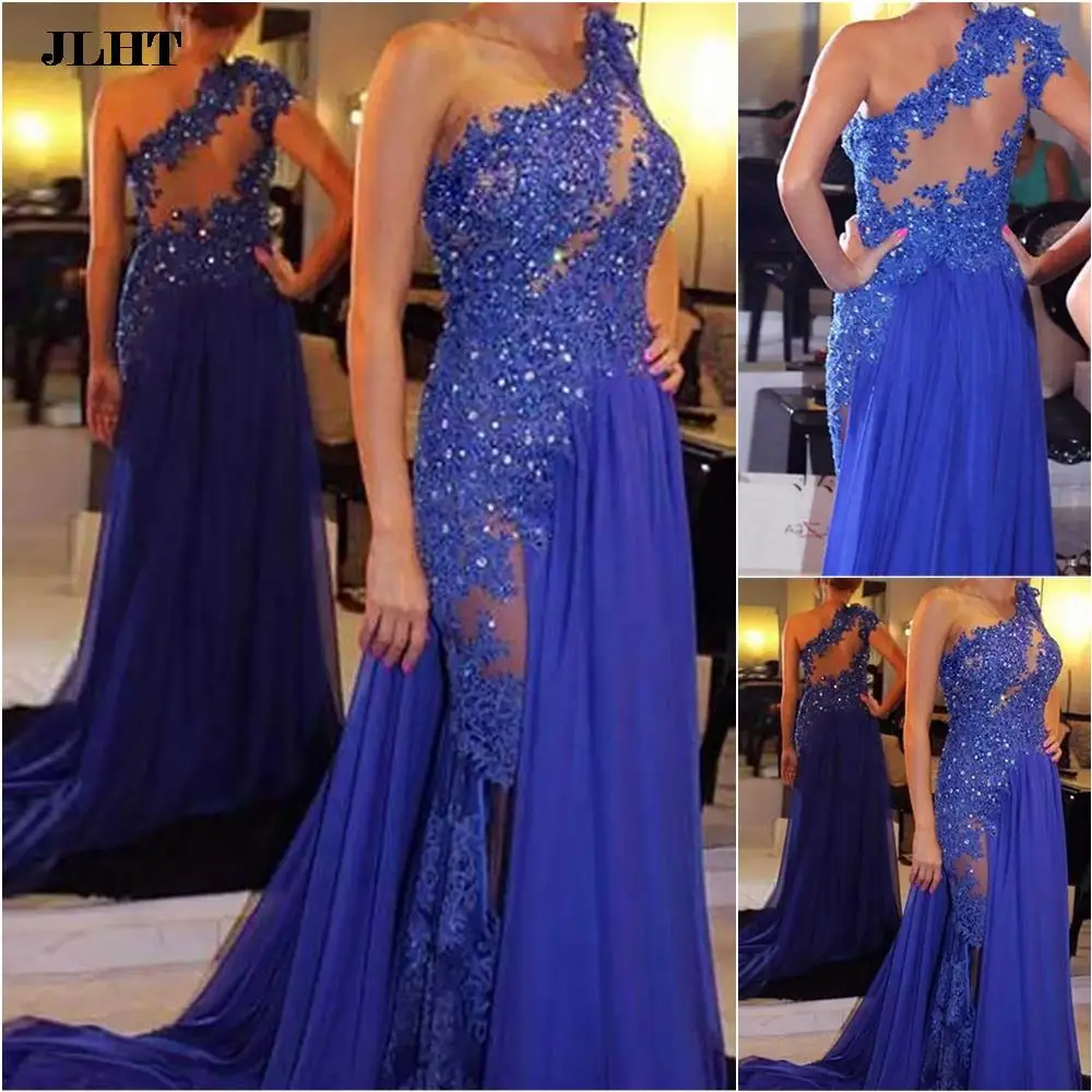 Uma Linha Vestidos Formais Sem Costas Vestido De Um Ombro Frisado Applique Baile De Formatura ...