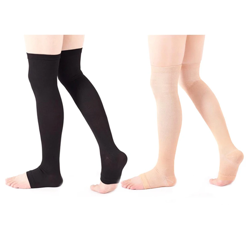 Compression-Socks-Thigh-High-Pressure-Open-Toe-Varicose-Stockings-Men ...