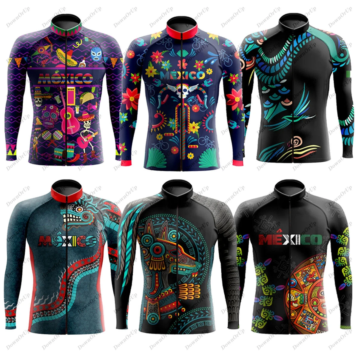 Mexico Aztec Men's Long Sleeve Cycling Jersey Maillot Ciclismo Hombre ...