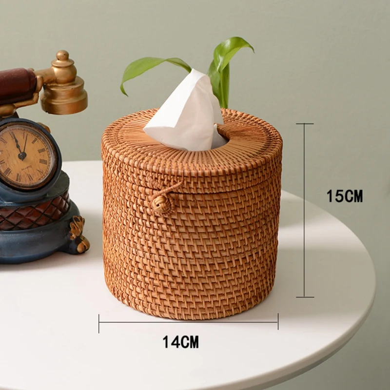 Round-Rattan-Tissue-Box-Vine-Roll-Holder-Toilet-Paper-Cover-Dispenser ...