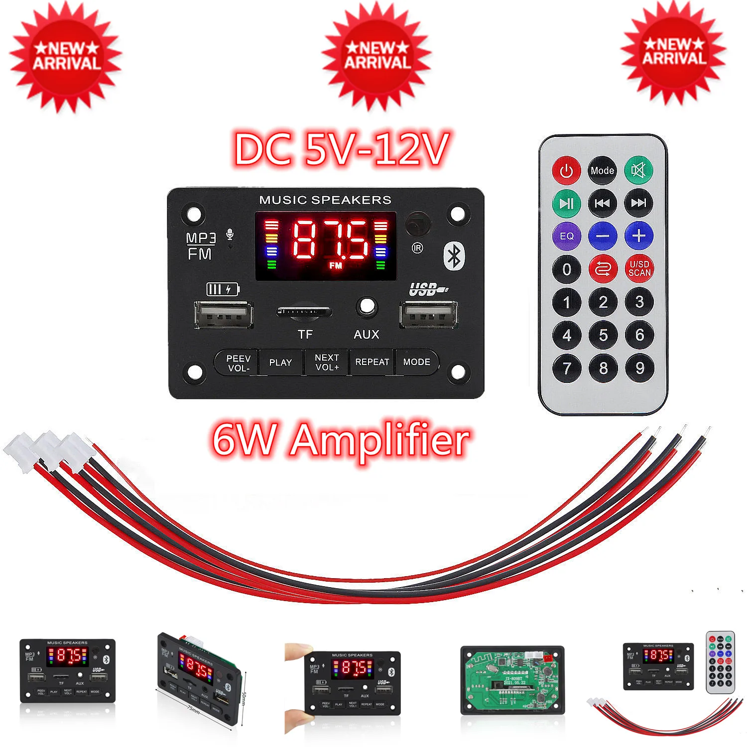 2021-New-6W-Amplifier-MP3-Decoder-Board-DC-5V-12V-Audio-Module-TF-FM ...