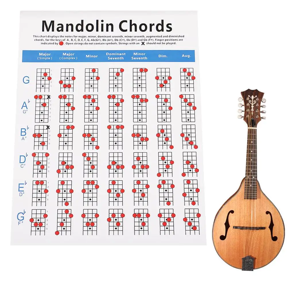 Mandolin Beginner Practice Chord Chart Fretboard Instructional Exercise Poster Piano Chord Chart ...