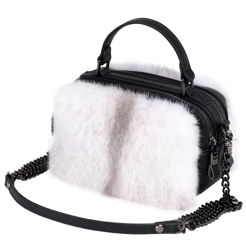 novelty mink fur tote handbag for women luxury real fur grey shoulder ...