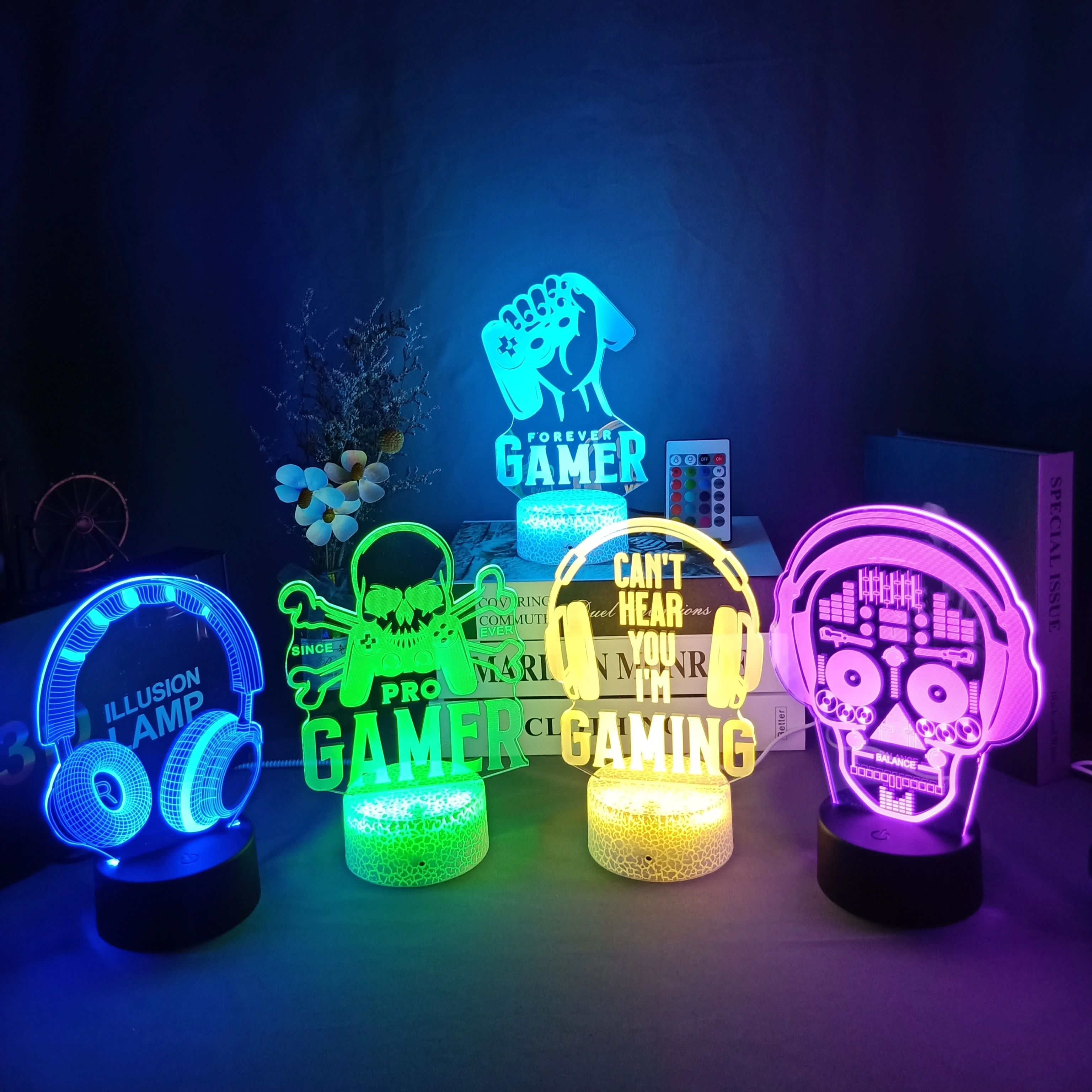 3d Game Night Lamp Gamepad Icon Logo Sensor Table Light Gaming Room ...