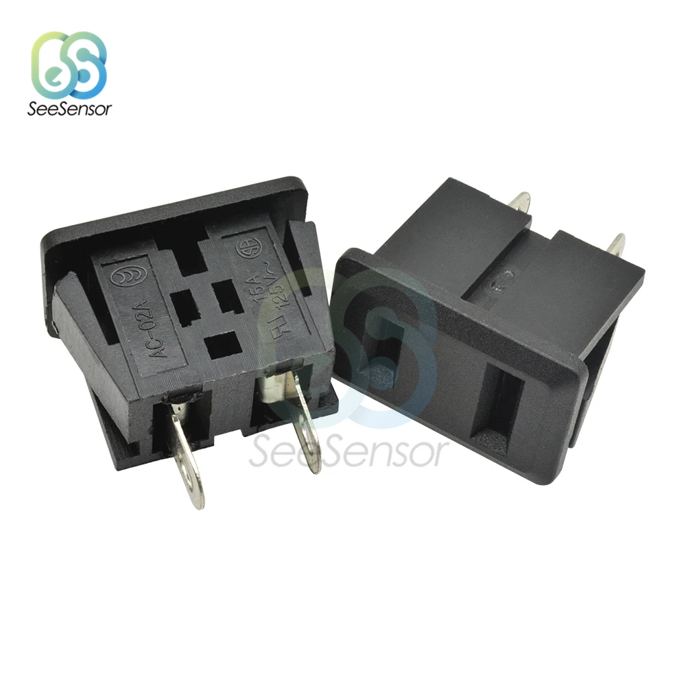 5pcs Ac 15a 125v 2 Pin Us Plug Panel Mount Us Outlet Power Socket Black ...