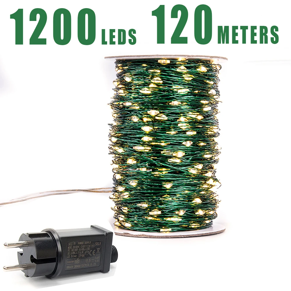 Green Cable 1000 LED String Lights 100m Christmas Fairy Lights Outdoor ...