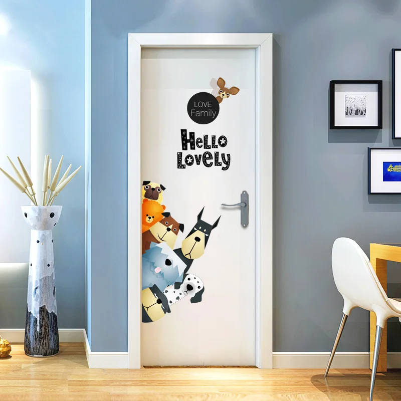 Cartoon Dogs Wall Stickers Lovely Family Vinyl Decals for Door Children ...