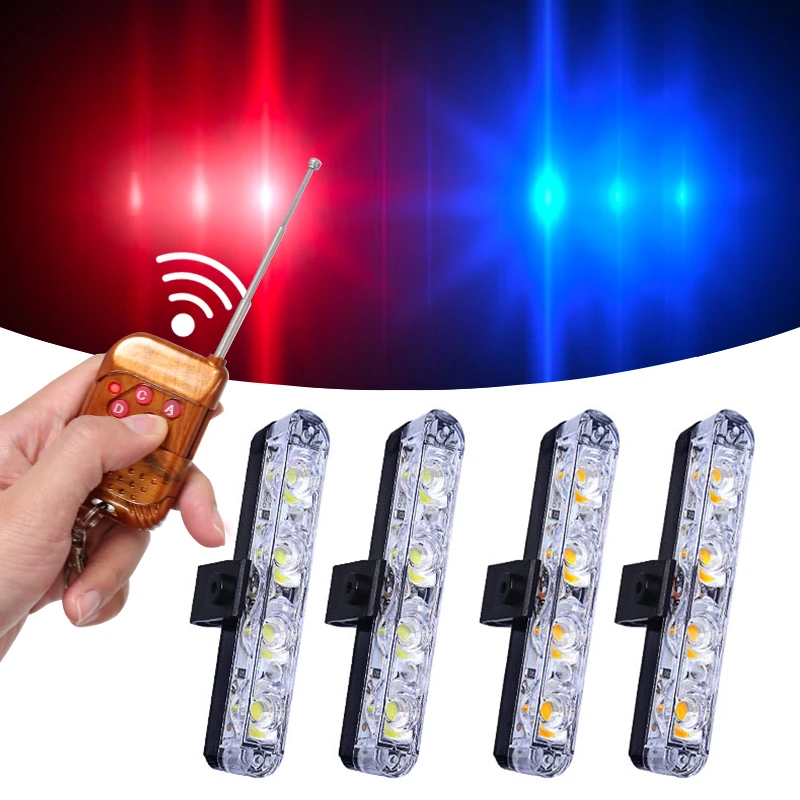 Grill Car Police LED Light Strobe Red Blue Emergency Remote Wireless ...