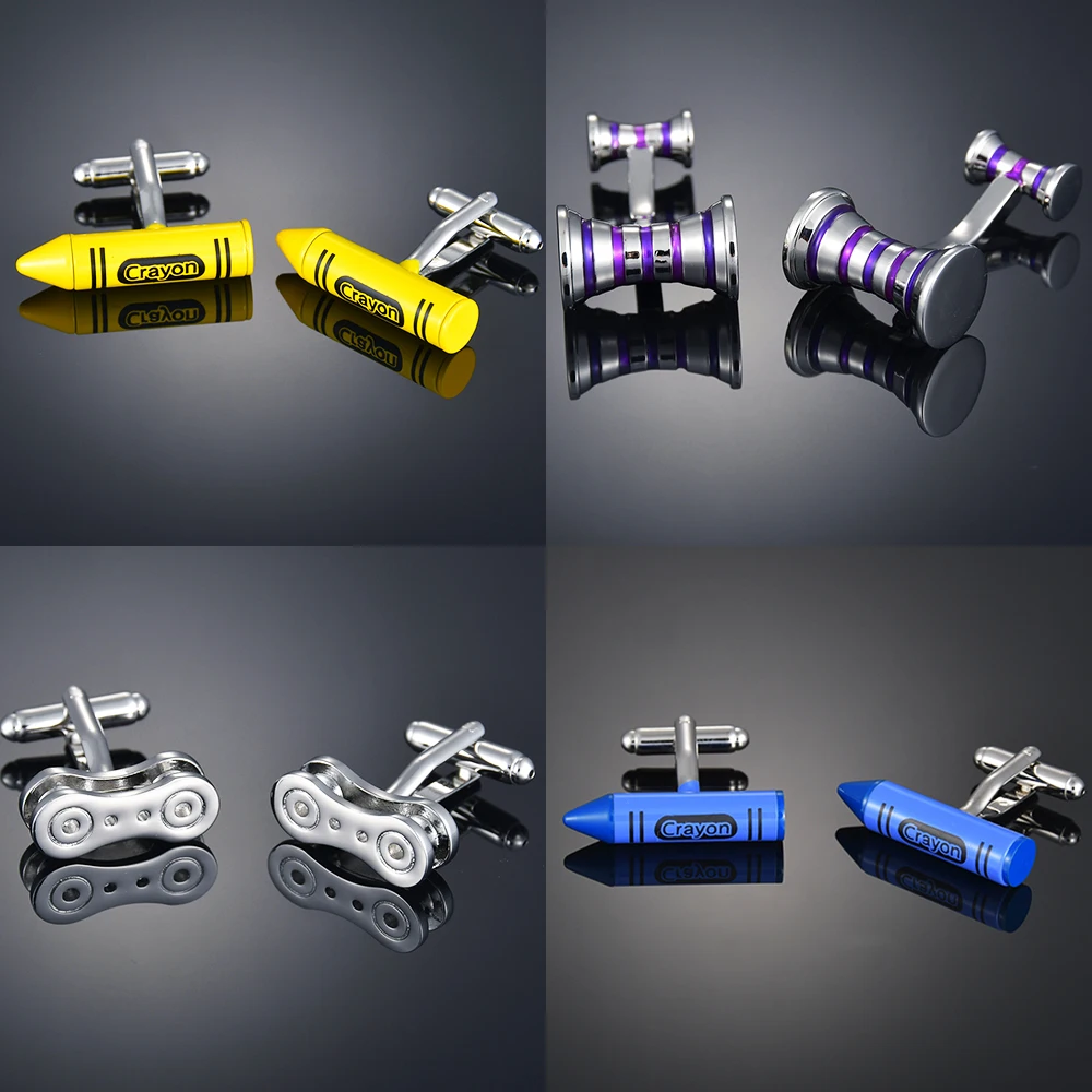 Fashion-Trendy-Yellow-Blue-Crayon-Hammer-Style-Shirt-Cufflinks-Men-s ...