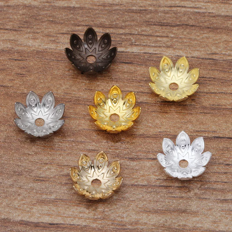 200pcs 9mm Metal Brass Filigree Flowers Bead Caps Charms Base Settings ...