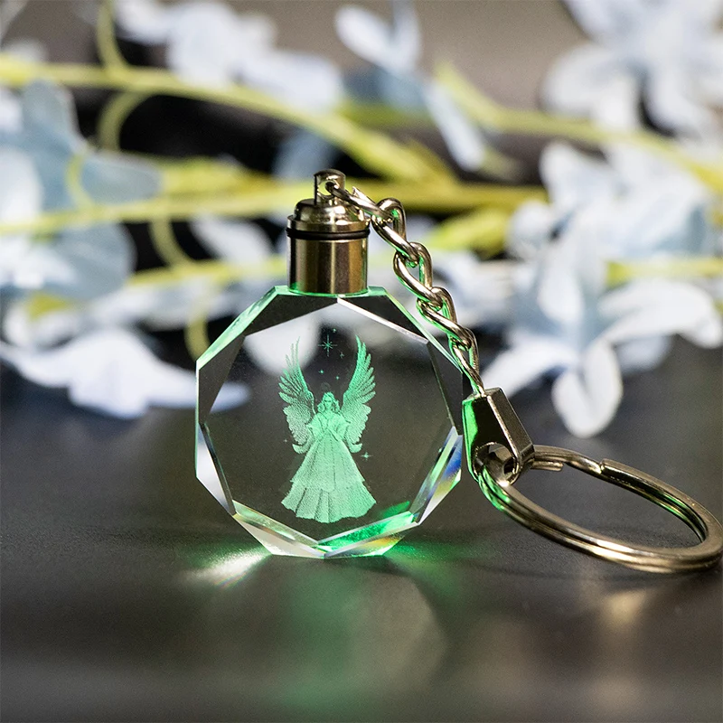 LED Colorful Light Key chain K9 Crystal Miniatured Angel Keyring Charm ...