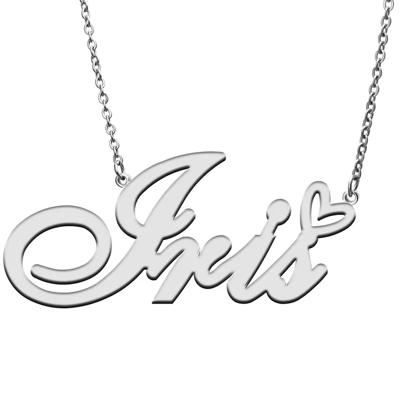 Love Heart Iris Name Necklace For Women Stainless Steel Gold Silver Nameplate Pendant Femme Mother Child Girls Gift Necklace AliExpress