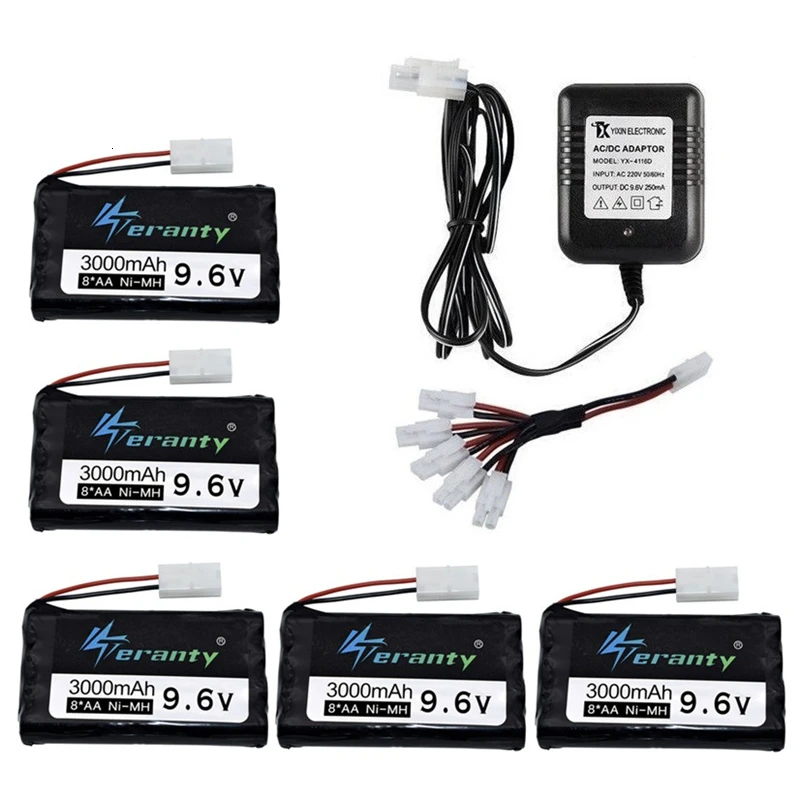 9.6v 3000mah Rechargeable Battery + 9.6v Charger For Rc Toys Car Tank ...