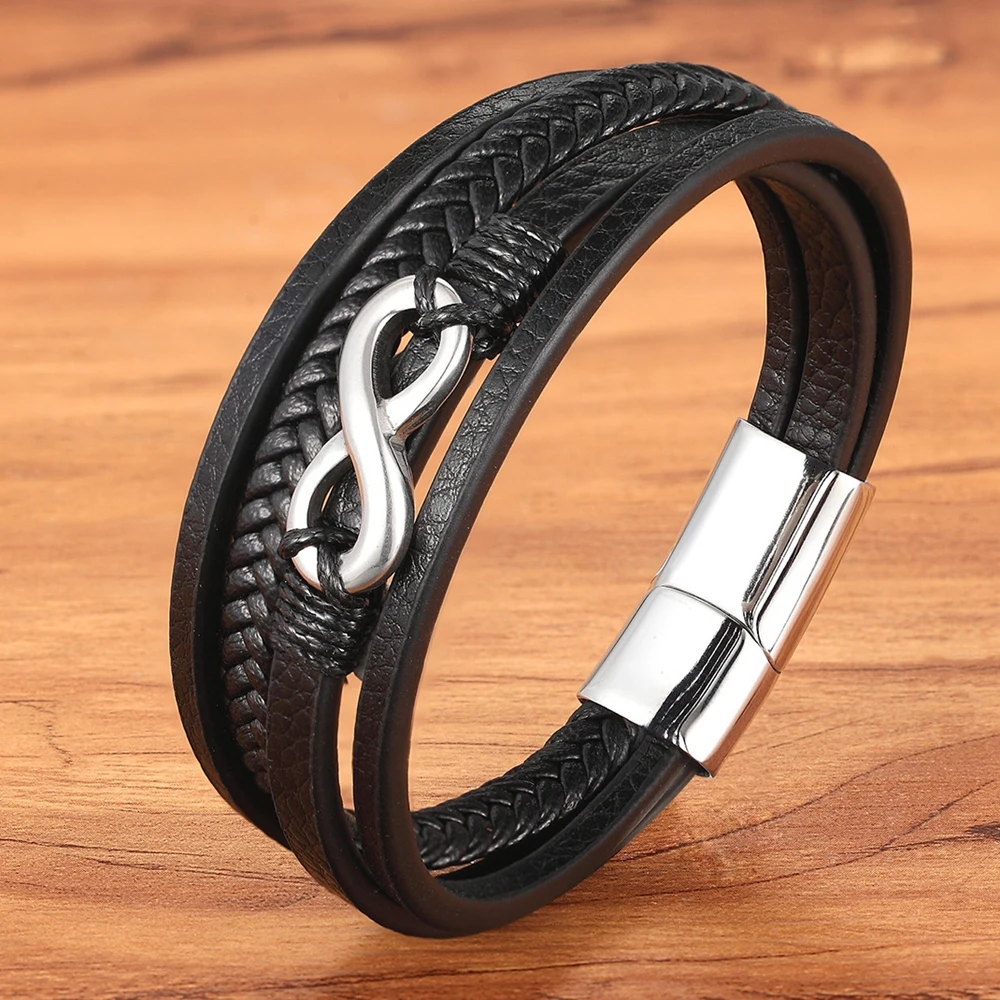 Cross Style Multi Layer Design Stainless Steel Fashion Men's Leather ...