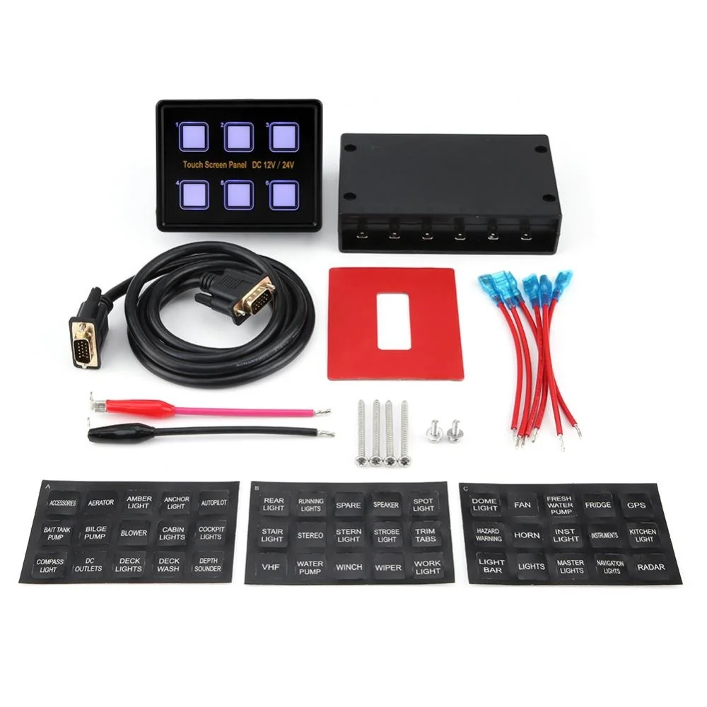 1 Set 12V / 24V 6 Gang Switch Panel Touch Screen Control Panel Box LED ...