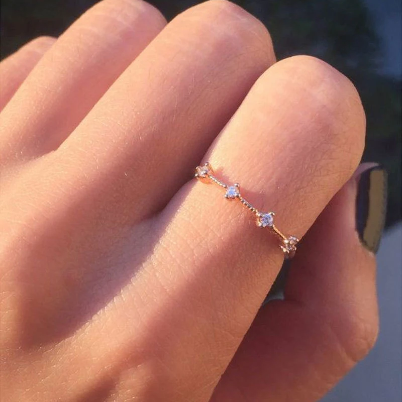 Little Crystal Slim Rings For Women Simple Rose Gold Color Ring Wedding ...