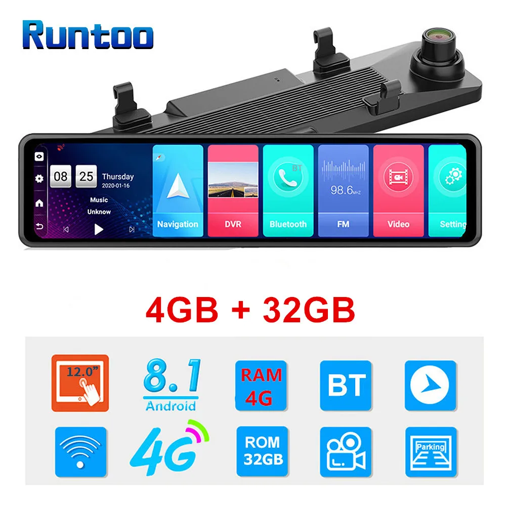12 Inch 4g Android Rear View Mirror Dash Cam Dashcam Auto Video ...