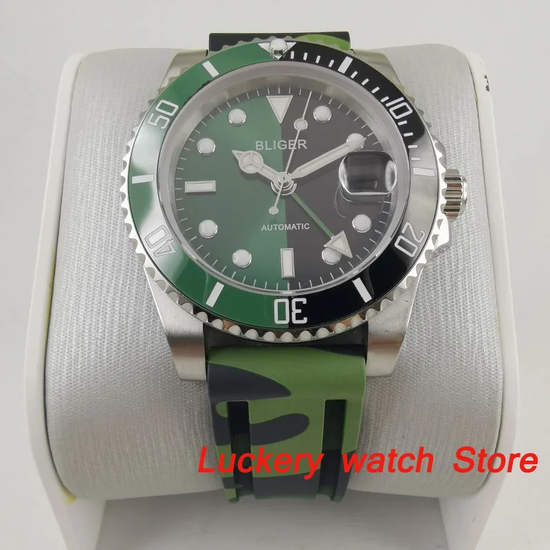 40mm-bliger-Luxury-watch-green-and-black-dial-Luminous-saphire-glass ...