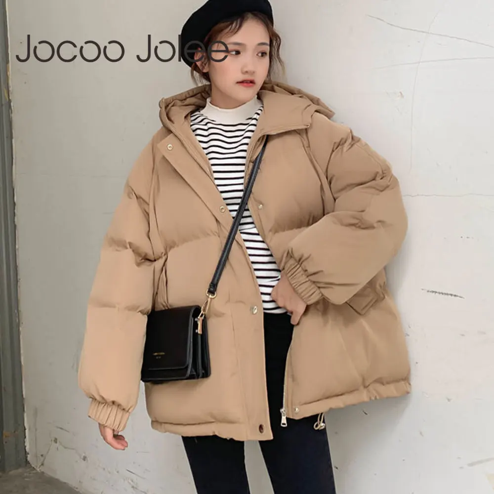 Women Korean Short Jacket Winter Thick Hooded Cotton Padded Coat Casual ...