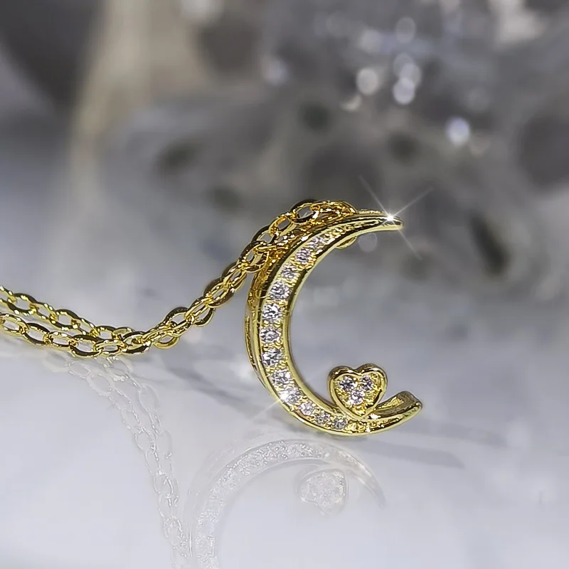 Fashion-Personality-Moon-Lady-Necklace-18k-Gold-Women-s-AAAA-Zircon ...