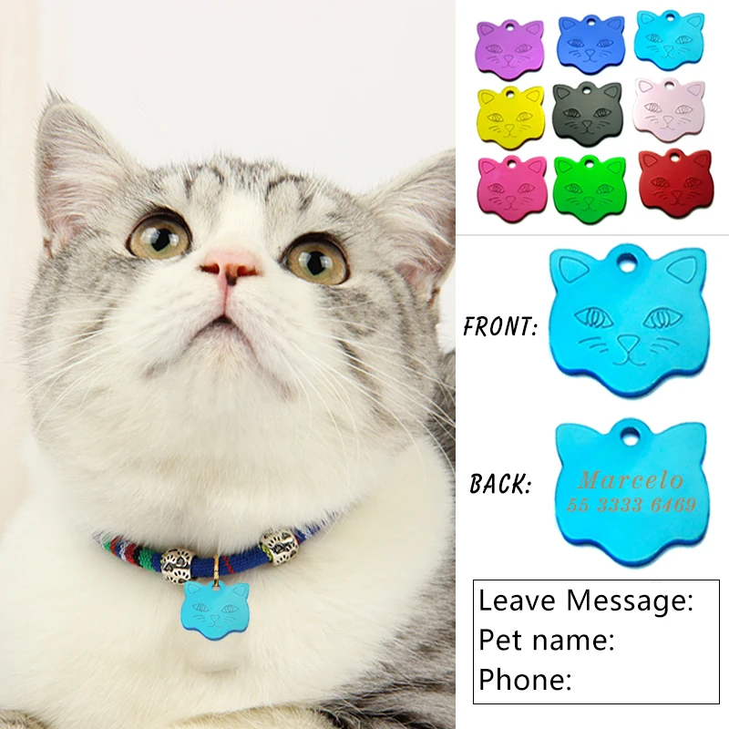 2PCS-Custom-Engraving-Cat-Pet-Tag-aluminum-Collar-Name-Pendant-Necklace ...