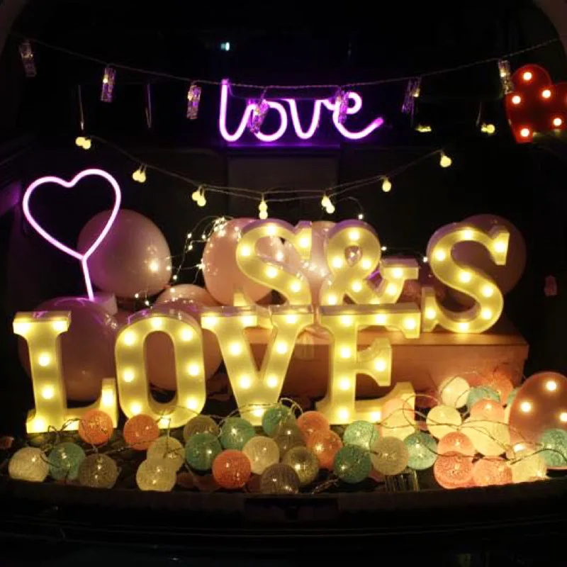 DIY Letter Symbol Sign Heart Lighting Plastic Vintage LED Lights For ...