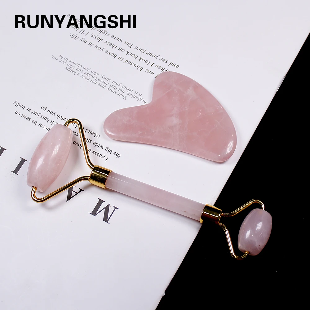 Masajeador de cuarzo rosa para cara, cristal Natural, jade verde ...