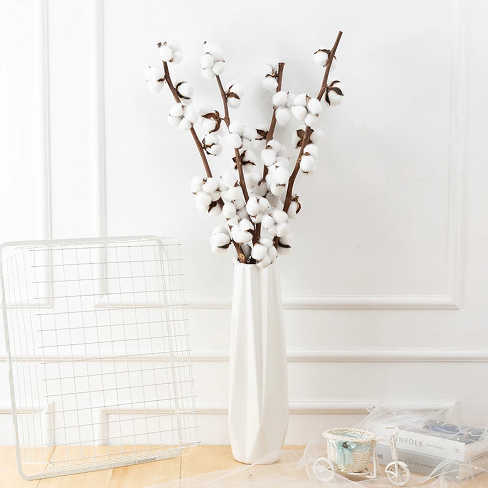 5/7/9 Heads Naturally Dried Cotton Flower Artificial Plants Floral ...