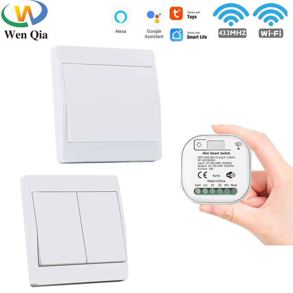 16A-Tuya-WiFi-Smart-Light-Switch-and-Wireless-Self-Powered-Kinetic-Wall ...