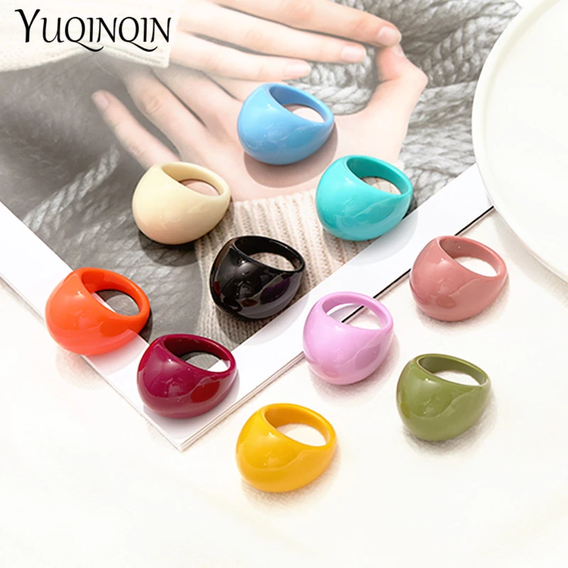 Large Cute Sweet Acrylic Rings For Teen Girls Big Colorful Resin Finger ...