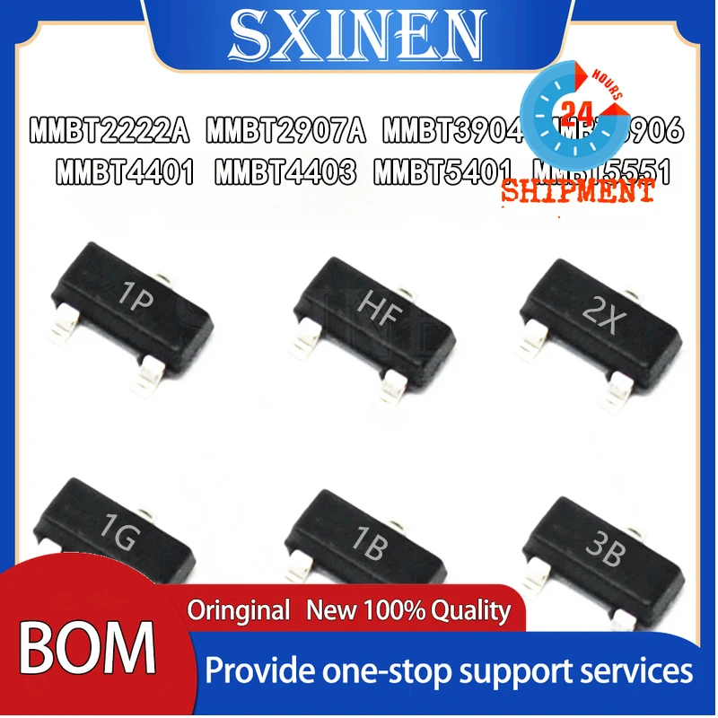 100PCS MMBT2222A MMBT2907A MMBT3904 MMBT3906 MMBT4401 MMBT4403 MMBT5401 ...