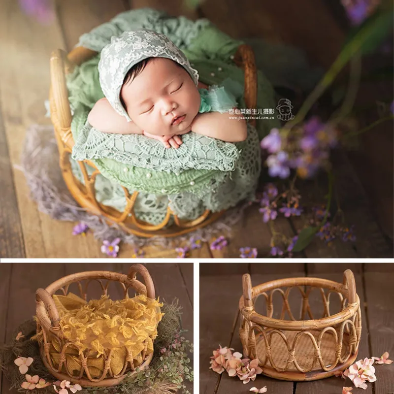 Newborn-Photography-Props-Girl-Round-Vine-Woven-Basket-Baby-Photo-Shoot ...