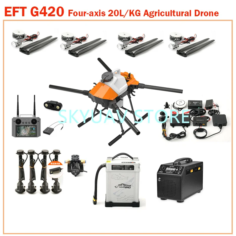 EFT Dron de pulverización agrícola con sistema de alimentación X9 PLUS, cargador de batería FC ...