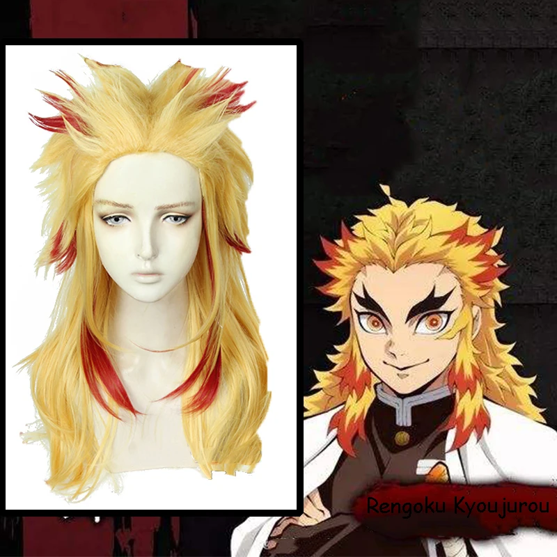 Peluca de Cosplay Anime Comic Demon Slayer Kimetsu no Yaiba, Rengoku ...