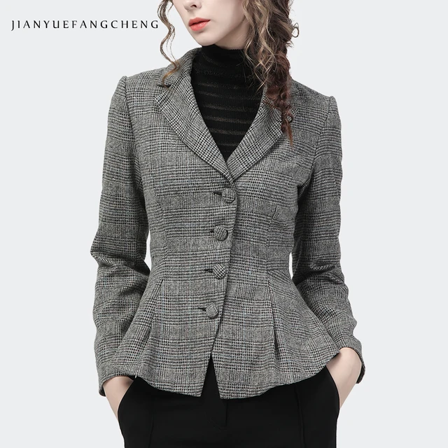 Womens Grey Tweed Blazer