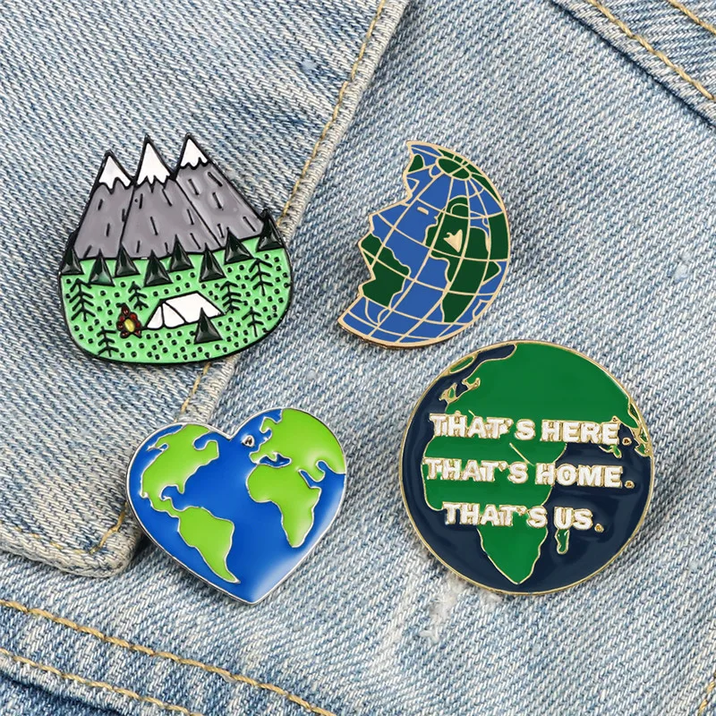 Save The Earth Brooches Green Forest Camping Enamel Pins Cute Badge ...