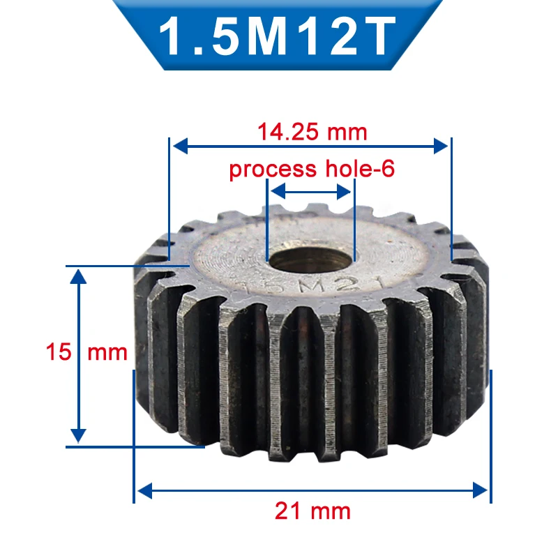 1 Piece 1.5M Spur Gear 12/13/14/15 Teeth 6/8 mm Process Hole Gear Wheel ...
