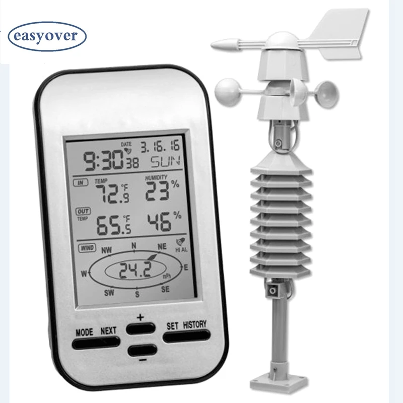 Wireless Weather Station Dual Mount Wind Sensor LCD Display Anemometer ...