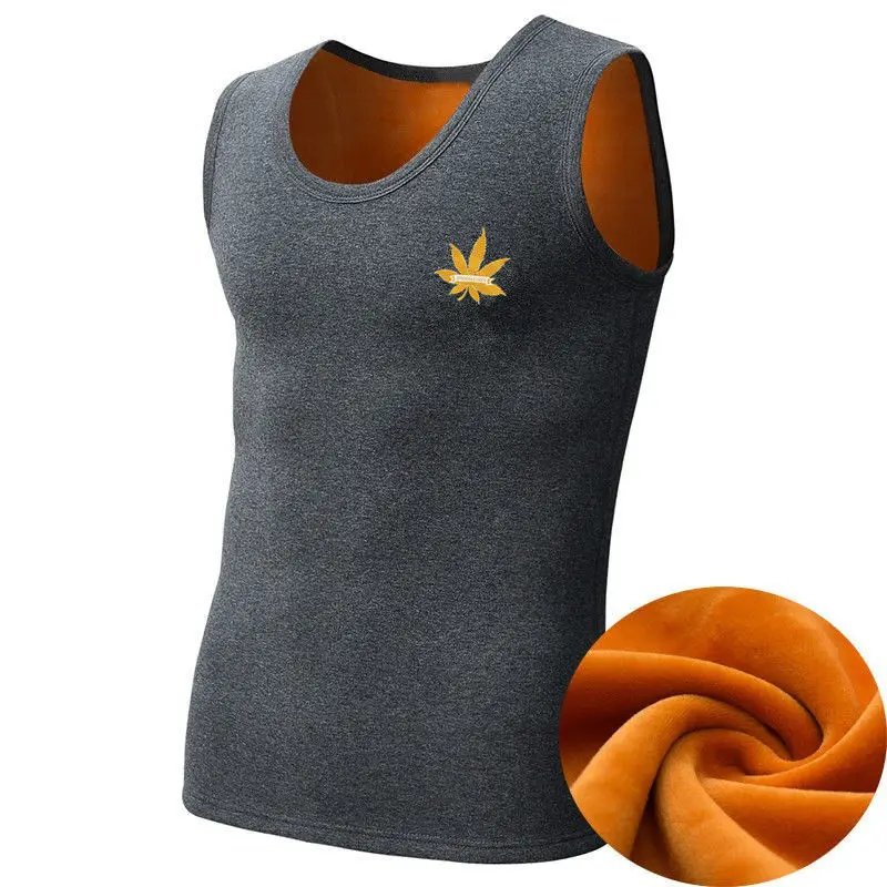 Autumn Winter Warm Fleece Tank Top Undershirt Men Fitness Shirt Thicken ...