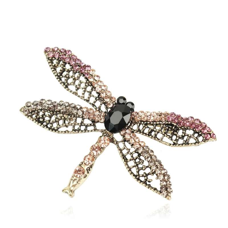 Alta qualidade moda nova retro libélula broche inseto cristal strass lapela pino corsage ...
