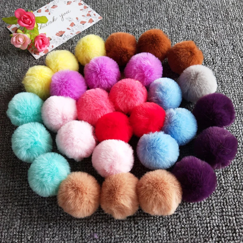 5PCS Fluffy Plush Balls Faux Fur Pompom For DIY Ring Keychain Shoes ...