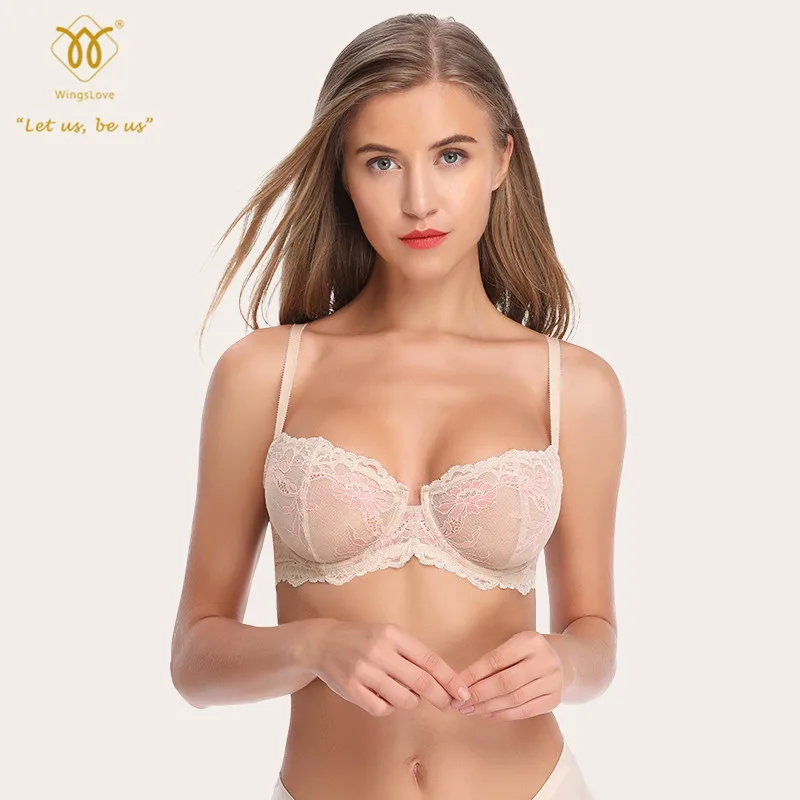 WingsLove Women's Lace Bra Beauty Sheer Sexy Bra Non Padded Underwired Unlined Bra Bralette|Bras ...