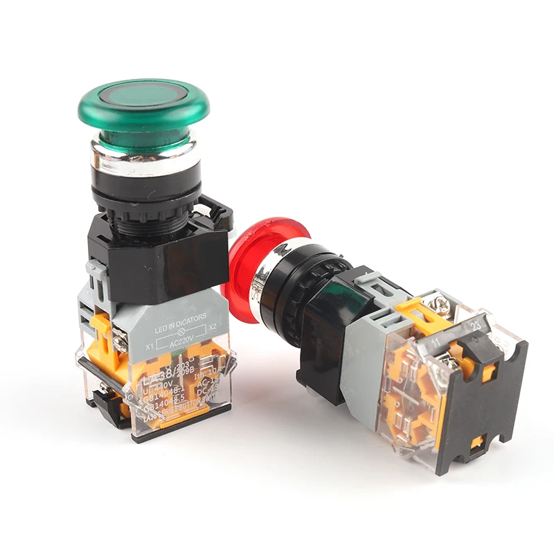 22mm LAY38 Mushroom Cap DPST Momentary Self reset Self Lock power push ...