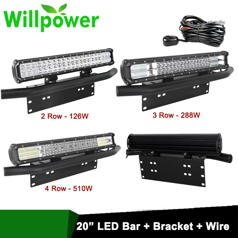 20 inch LED Light Bar License Plate Mount Bracket Bull Bar 126W 288W ...