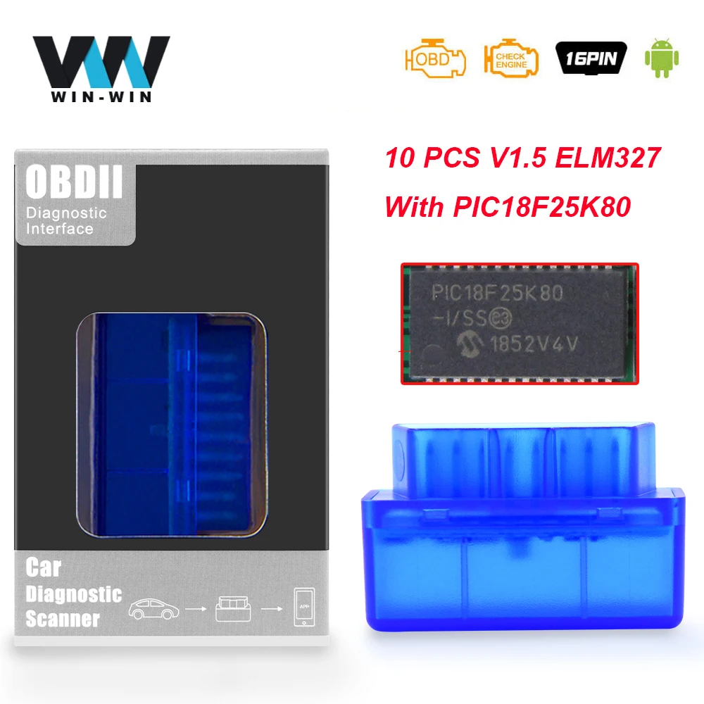 Mini ELM327 V1.5 Scanner Bluetooth ELM 327 V1.5 Com PIC18F25K80 Chip Suporte do Scanner OBDII ...